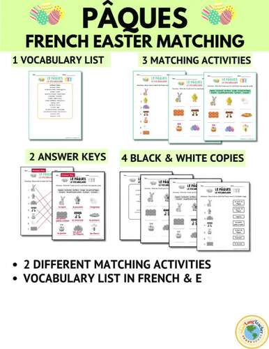 French Easter Vocabulary Matching Activities La Pâques No Prep Print-and-Go