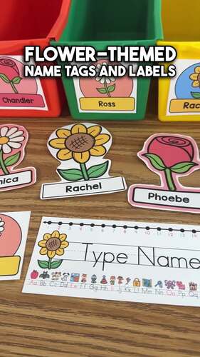 Flowers Name Tags & Labels Editable, Spring Desk Name Tag for Kindergarten