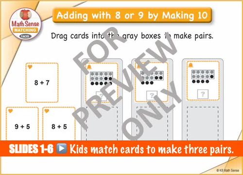 Adding with 8 or 9 by Making 10 DIGITAL MATCHING: 20 PPT / Google ...