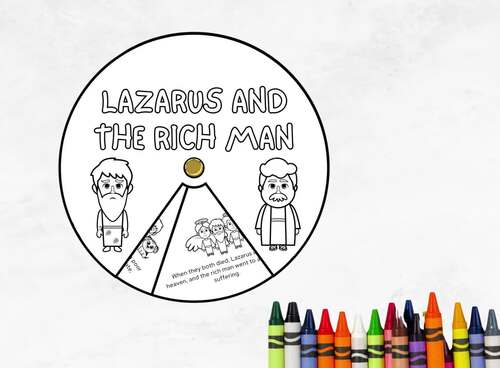 Lazarus and the Rich Man Bible Lesson Spinning Wheel, Sunday School Craft