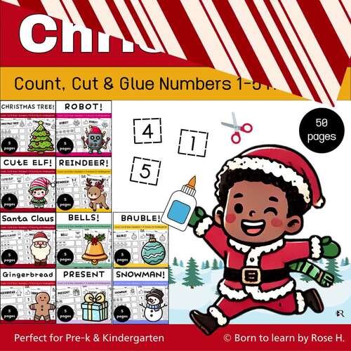 Christmas Count, Cut & Glue Bundle | Numbers 1-5 Activity for Kindergarten