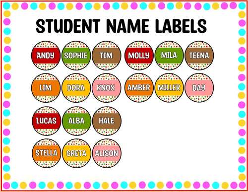 Printable Bright Fall Student Name Labels, Round Autumn Classroom Labels