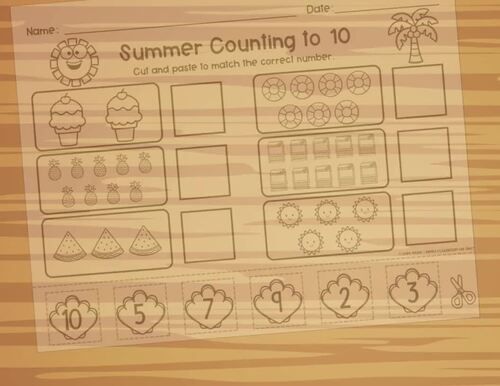 Summer Cut and Paste Counting to 10 | Number Match Activity for ...