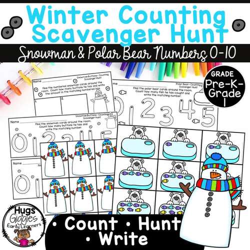 Winter Counting Scavenger Hunt | Snowman & Polar Bear | 0–10 | TPT