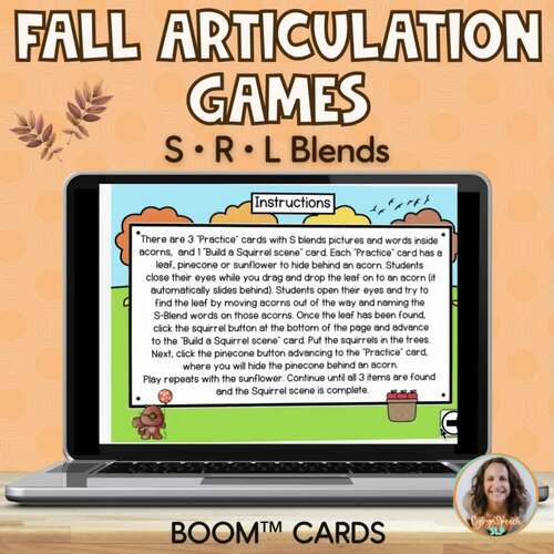 Fall Articulation S Blends, R Blends, L Blends Speech Therapy Boom Cards™