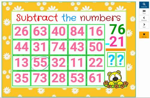 Spring Math 2 Digit by 2 Digit Subtraction to 100 without Regrouping ...