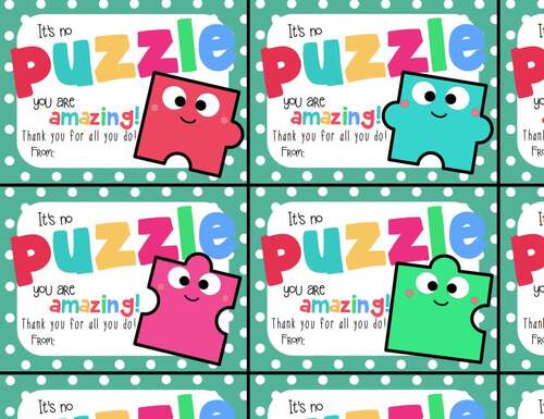 Puzzle Teacher (Staff) Appreciation Gift Tag- It's no puzzle you are ...