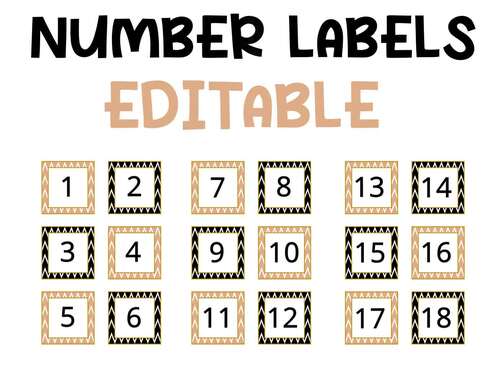Boho Neutral Chevron Number Labels, Classroom Calendar Number Labels