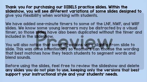 Kindergarten DIBELS Daily Review Practice Slides LNF PSF NWF Vocab Oral ...