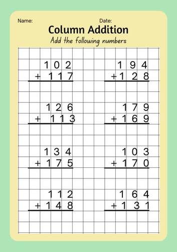 Adding Worksheets for Adding 3 Digit Numbers With & Without Regrouping ...