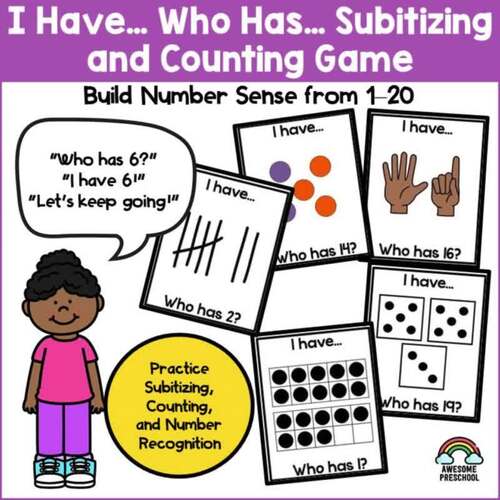 I Have Who Has Subitizing and Counting Game for Numbers 1–10 and 1–20
