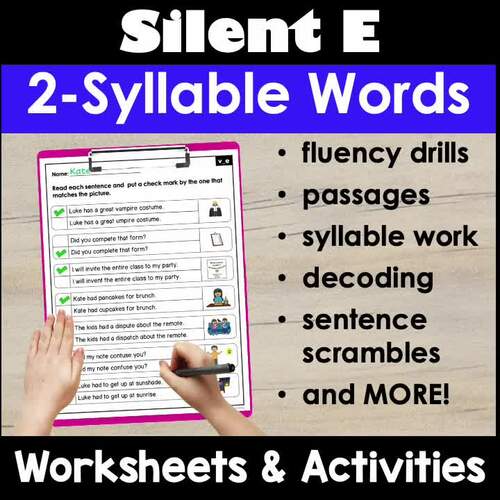 Silent E 2 syllable Words Worksheets Activities | Orton Gillingham