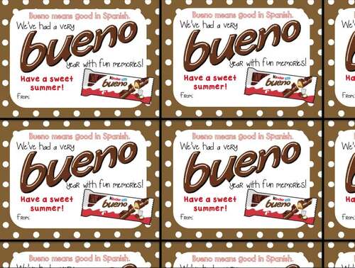 Kinder Bueno Chocolate End of Year Gift Tag- We've had a very Bueno ...