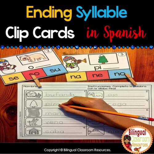 La sílaba final | Centro de sílabas | Spanish Ending Syllable | Clip Cards