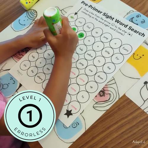 Pre Primer Sight Words Dot to Dot Stamp It by AdaptEd 4 Special Ed