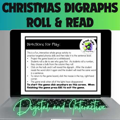 Christmas Roll & Read Digraph Words & Sentences - Digital Game + Printables