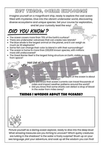 Ocean Explorer Independent Learning Journal by Magnify Learning | TPT
