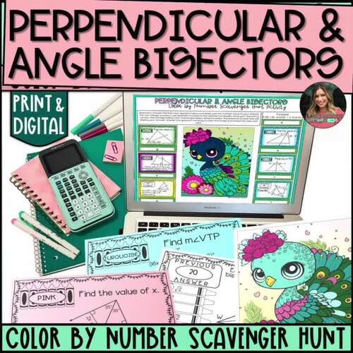 Perpendicular & Angle Bisectors in Triangles Color by Number Task Card ...