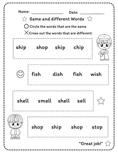 Same & Different Words Worksheets – Phonics Bundle Kindergarten & Early