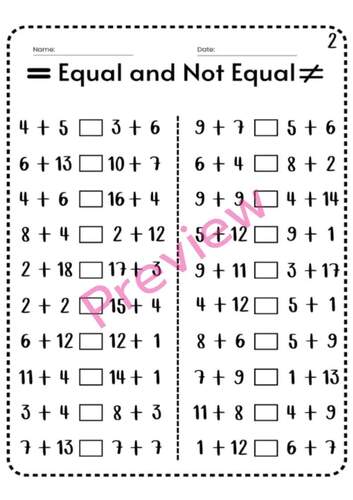 Equal and Not Equal Math Worksheets by RED Sheets | TPT