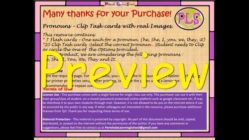 Pronouns - Select the correct pronouns - Clip Task cards with real images