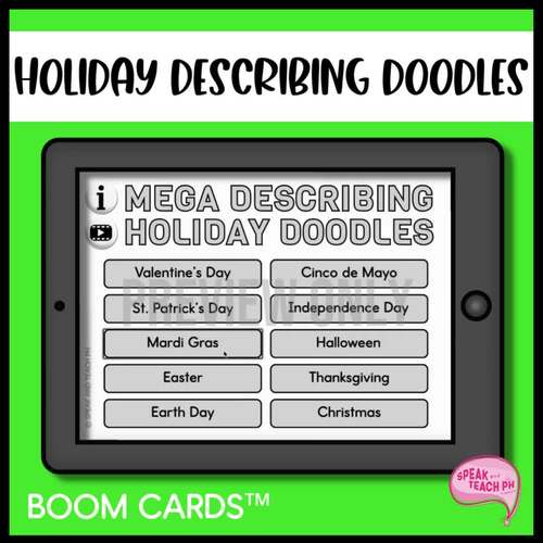 Holiday Describing Doodles Boom Cards Speech Therapy, Vocabulary Language