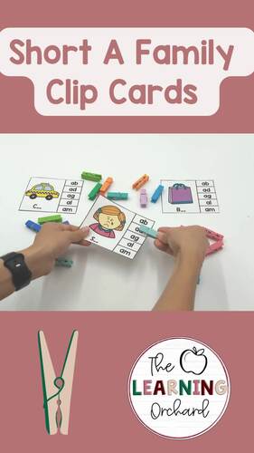 CVC WORD FAMILIES Short A Clothespin Clip Cards Phonics Activity ...
