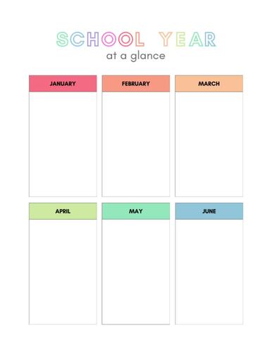 School Year Planner, Teacher Planner for Year Overview, One Page Plan