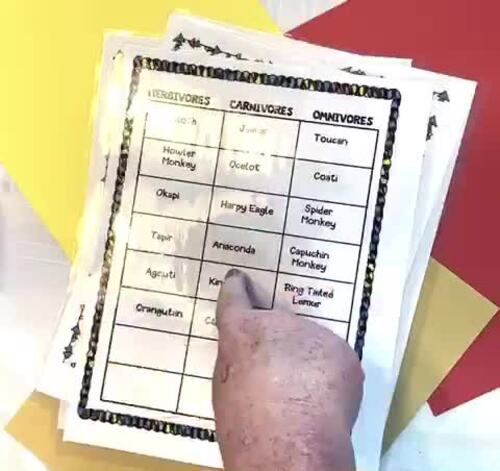 RAINFOREST ANIMALS HERBIVORE, CARNIVORE, OMNIVORE Matching Game Sort Cards