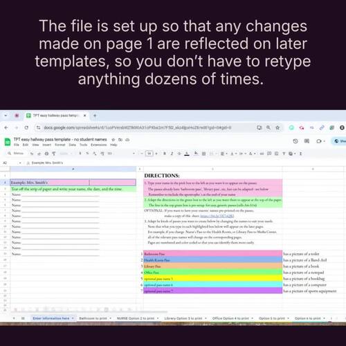 Hall pass EDITABLE template tear-and-go hallway, bathroom, nurse ...