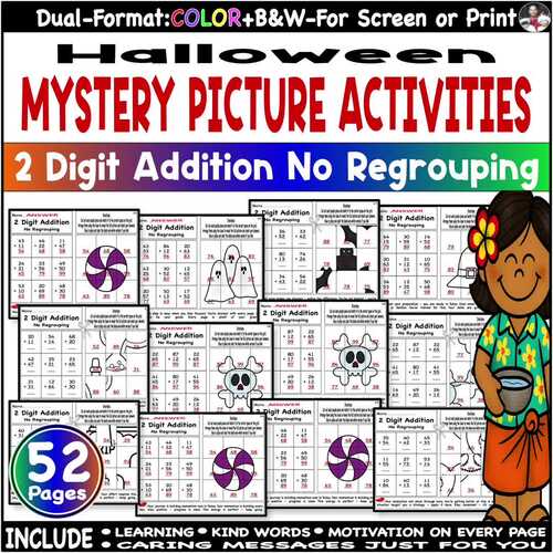 Double Digit Addition Without regrouping | Halloween Mystery Pictures ...