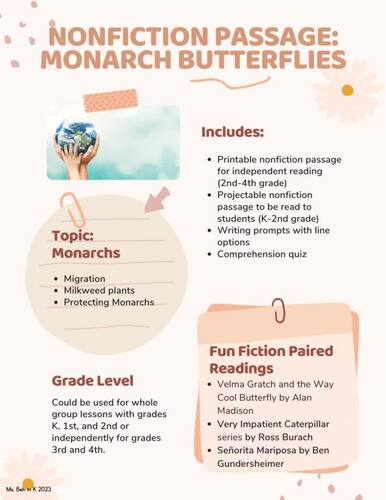 Monarch Butterflies (Nonfiction Passage, Writing Prompts ...