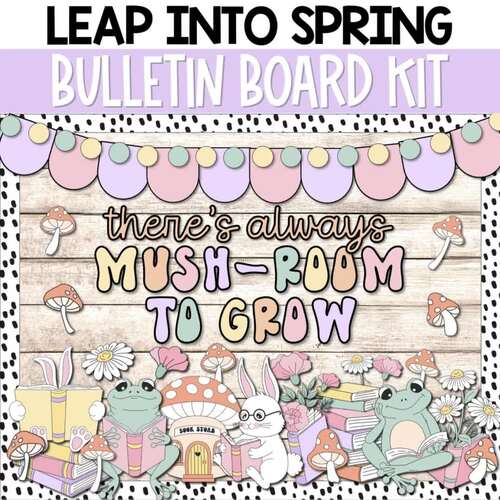 Spring Reading Bulletin Board Frog Mushroom Door Decor Pastel Pink ...