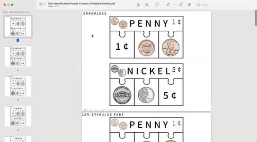 Life Skills Coin Identification with Faded Stimulus | TPT