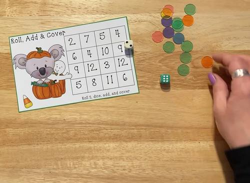Addition to 12 Roll Add Cover Dice Game for Grade K-2 Halloween Math ...