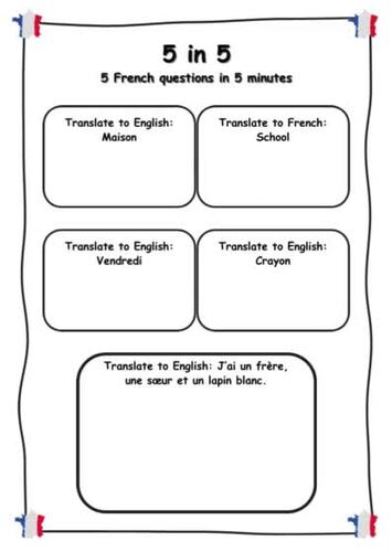 Key Stage 2 French Starter Questions Worksheets PDF by Worksheet Whisperer