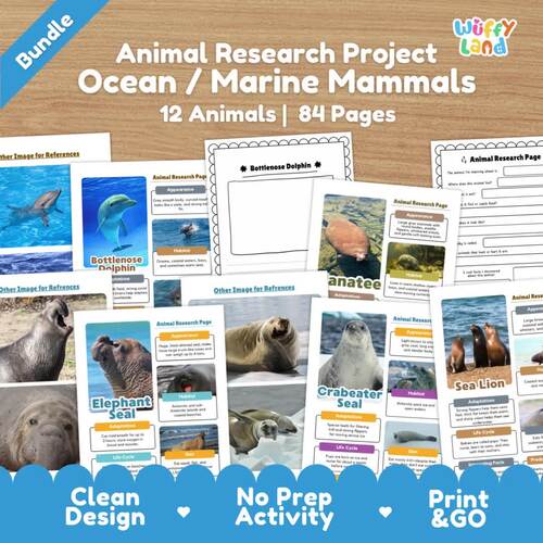 Animal Research Project Ocean Marine Mammals Bundle | Science Reading ...