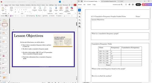 IB Math 4.2.3 Cumulative Frequency Lesson Guided Notes Homework Key