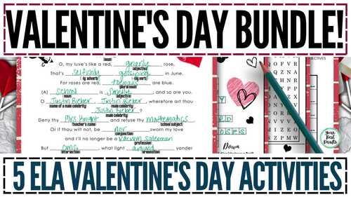 Middle School ELA English Valentine's Day Fun Activity Packet Bundle ...