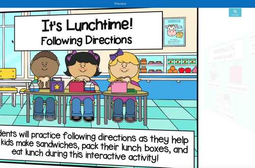 Following Directions Boom Cards It's Lunchtime! Speech Therapy Language ...