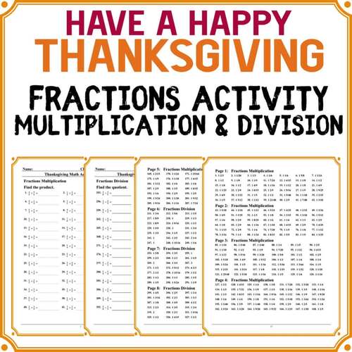 5th Grades Thanksgiving Math Fractions Multiplication & Division Activities