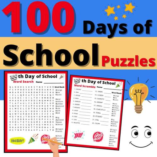 100th Day of School Word Search Scramble Puzzles 100 Days No Prep ...