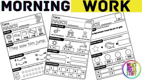 March Morning Work for Literacy and Math Kindergarten Activities