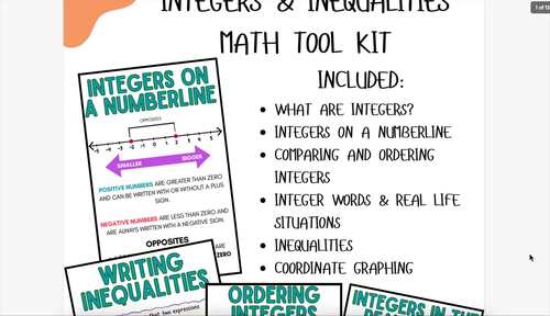 Integers & Inequalities Math Tool Kits | Handheld Anchor Charts | 6th grade