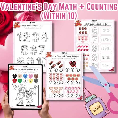 Valentine’s Day Math Worksheets Within 10 | Counting, Addition ...