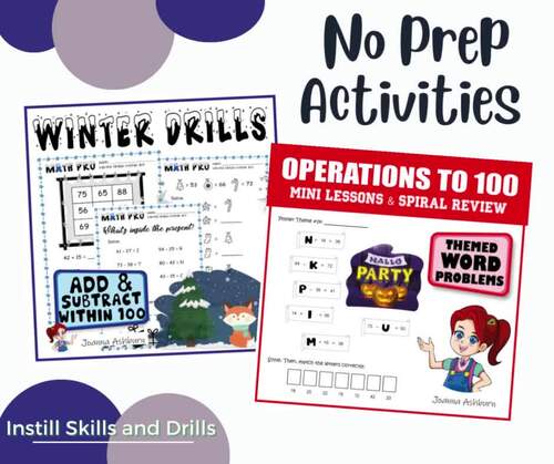 Add and Subtract within 100 Seasonal Practice and Review Worksheets BUNDLE