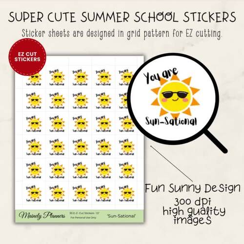 EZ Cut Summer Printable Sticker Sheet - SunSational - Print and Cut ...