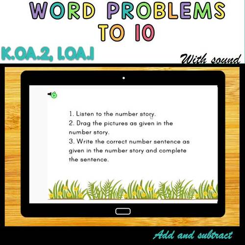 Addition and Subtraction word problems to 10 K.OA.A.2, 1.OA.A.1 Boom Cards™