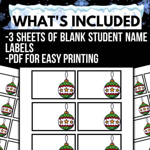 Holiday Ornament Student Name Labels → PRINTABLE Classroom Tags / Cards