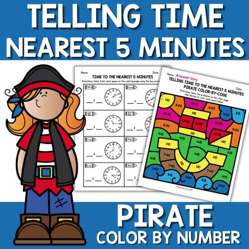 Time to 5 Minutes Color by Number | Pirate Color by Code 2nd Grade Math ...